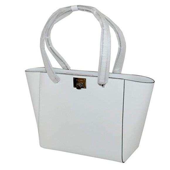 Michael Kors | Bags | Michael Kors Tina Optic White Lg Tote Leather ...